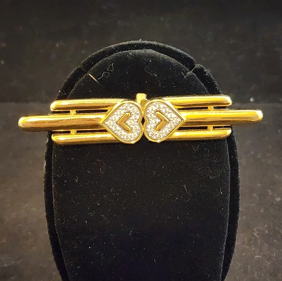 Monet | Jewelry | Vtg Monet Double Rhinestone Heart Gold Tone Brooch ...